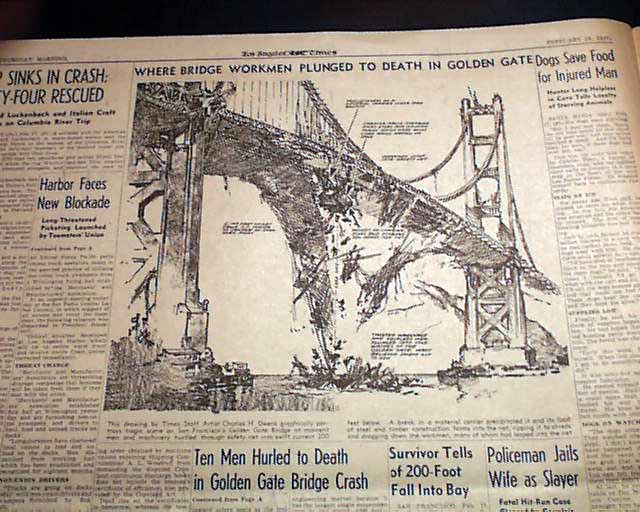 Dramatic front page of the Golden Gate Bridge disaster ...