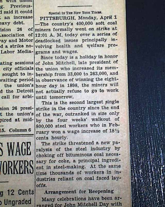 Bituminous coal miners' strike begins... - RareNewspapers.com
