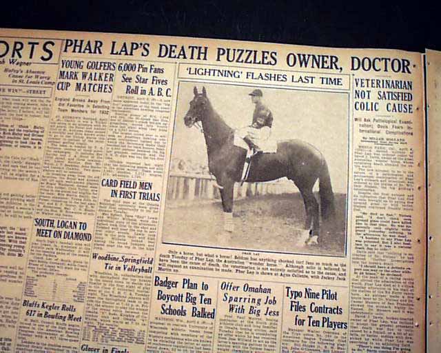 Racehorse Phar Lap death in 1932.... - RareNewspapers.com