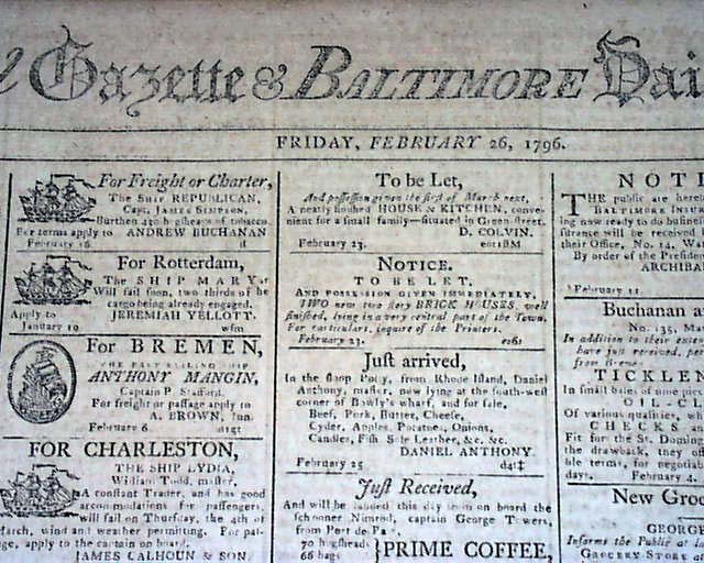 1796 George Washington Birthday - Slave Ad... - RareNewspapers.com