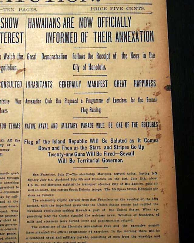 Hawaii is annexed to the United States... Working towards peace in the ...