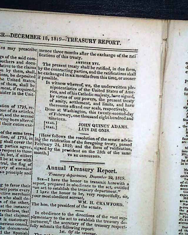 Alabama gains its statehood... Adams-Onis Treaty: Florida ceded to the ...