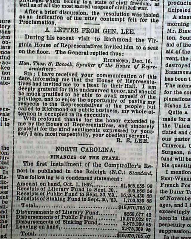 Lincoln's Amnesty Proclamation... Letter from Robert E. Lee ...