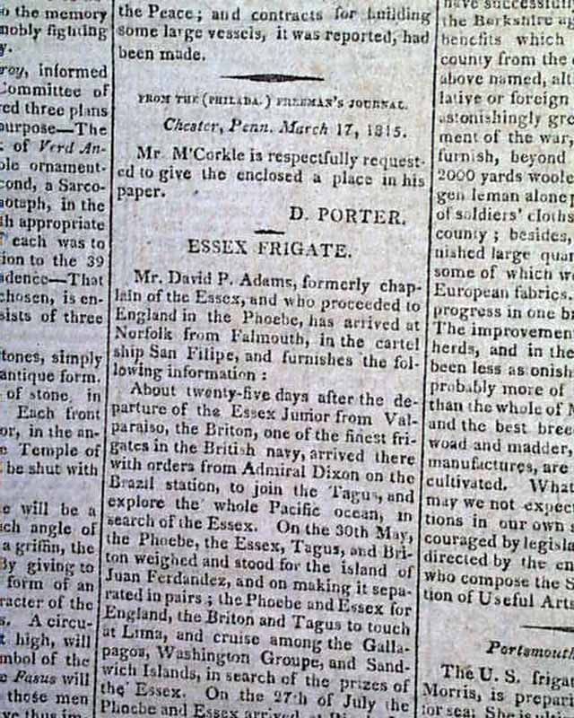 James Madison Peace w/ England 1815.... - RareNewspapers.com