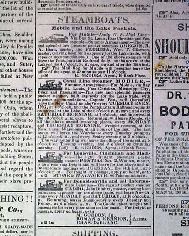 Pre-Civil War newspaper from New Orleans... - RareNewspapers.com