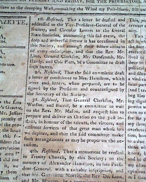 Death of Alexander Hamilton... the Hamilton/Burr duel ...