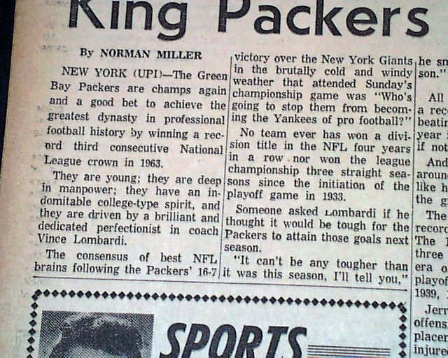 Green Bay Packers win 1962 NFL title..... - RareNewspapers.com