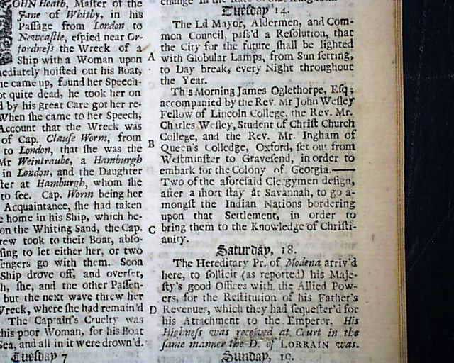 Oglethorpe & John Wesley go to Georgia to preach to the Indians ...