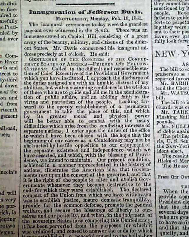 Jefferson Davis' inaugural address... - RareNewspapers.com