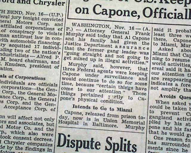 Al Capone freed from prison.... - RareNewspapers.com
