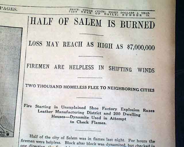 The Salem, Massachusetts fire... Map of the burned area ...