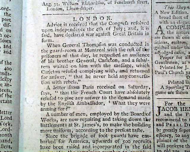 Announcing the Americans have declared independence from England ...