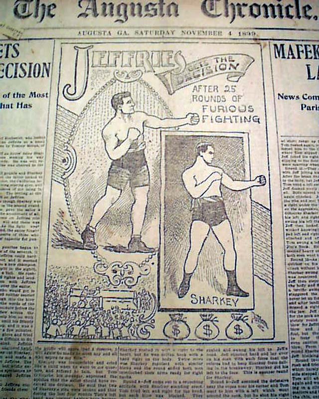 James Jeffries the victor over Tom Sharkey for the heavyweight boxing ...