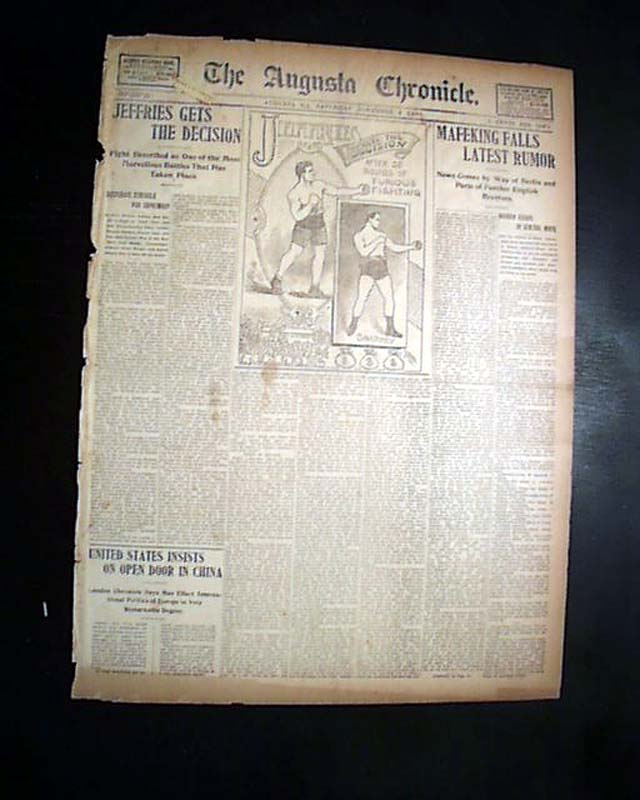 James Jeffries the victor over Tom Sharkey for the heavyweight boxing ...