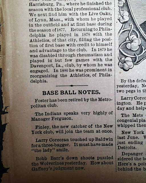 Very rare baseball newspaper from 1886... - RareNewspapers.com