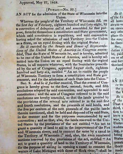 Wisconsin joins the Union as the 30th state... - RareNewspapers.com