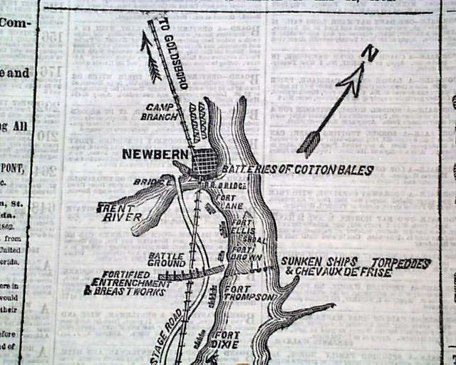 New Bern NC 1862 Civil War Map... - RareNewspapers.com