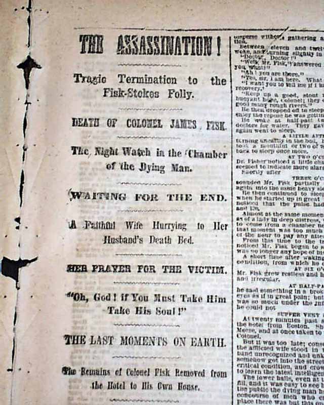 James Fisk Jr. assassination death... - RareNewspapers.com