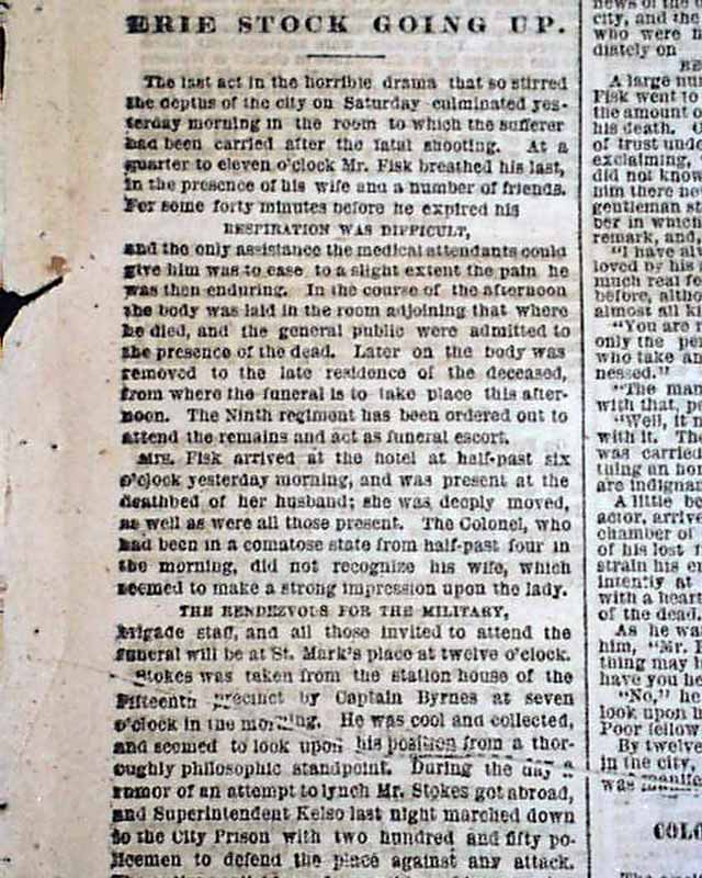 James Fisk Jr. assassination death... - RareNewspapers.com