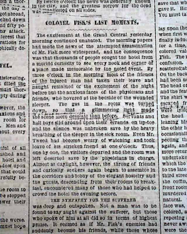 James Fisk Jr. assassination death... - RareNewspapers.com