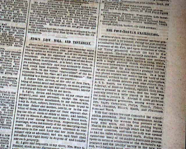 James Fisk Jr. assassination death... - RareNewspapers.com