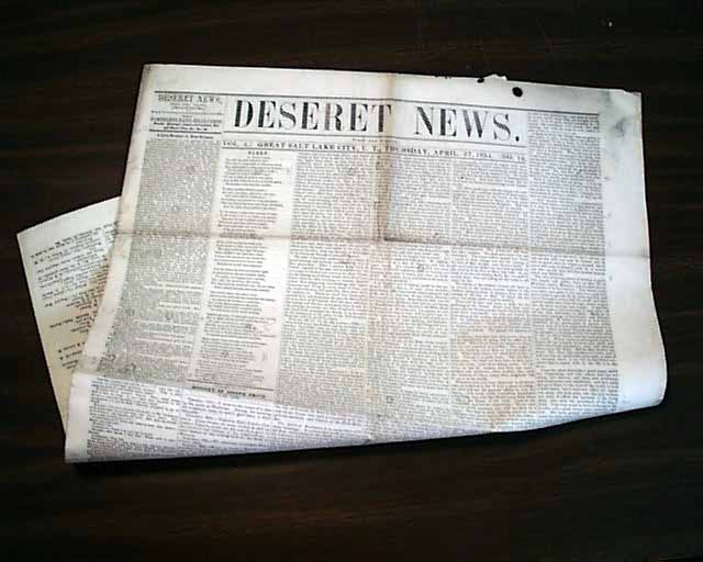 Very early newspaper from the early Mormon settlement at Salt Lake City ...