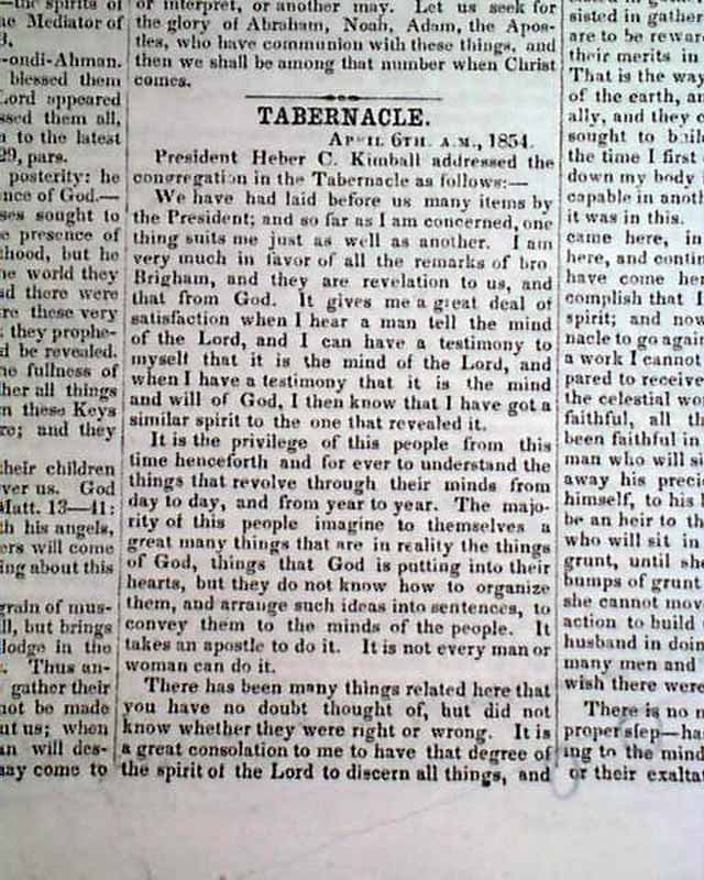 Very early newspaper from the early Mormon settlement at Salt Lake City ...