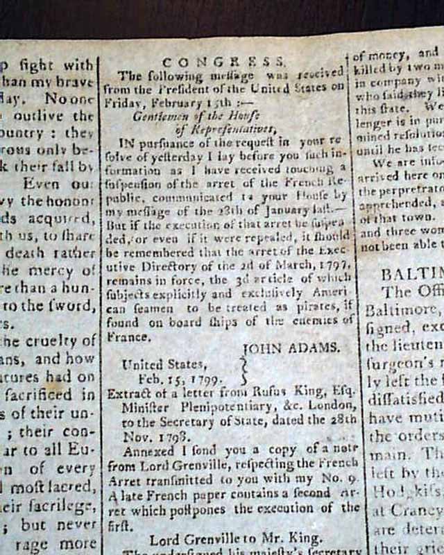 1799 President John Adams.... - RareNewspapers.com