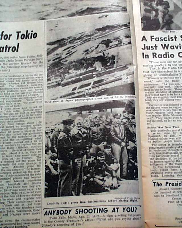 1942 Doolittle raid of Japan.... official report... - RareNewspapers.com