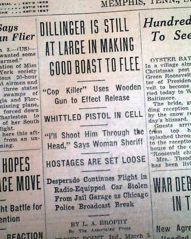 John Dillinger escapes with a wooden gun... - RareNewspapers.com