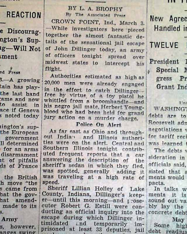 John Dillinger escapes with a wooden gun... - RareNewspapers.com