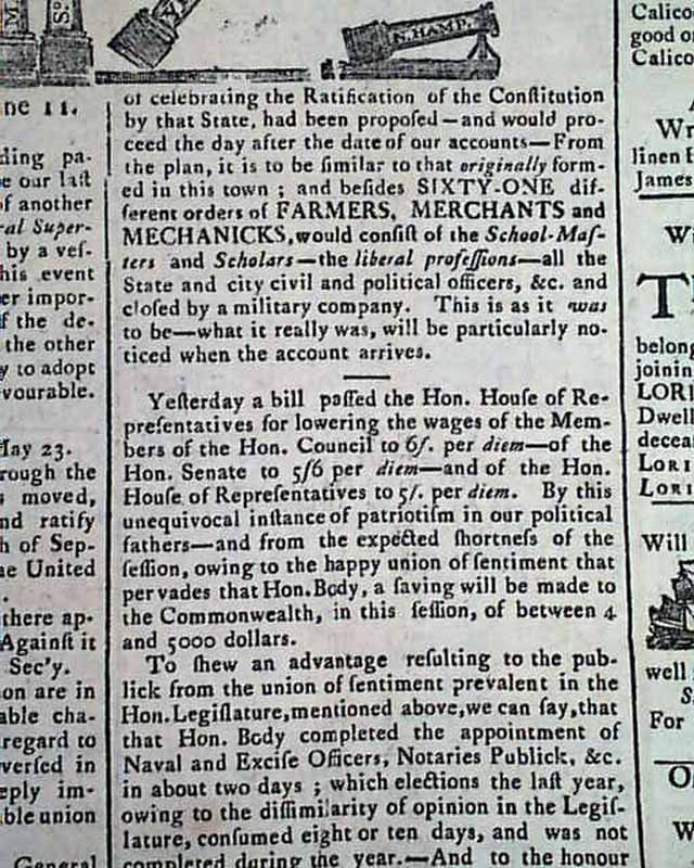 Pillar cartoon notes that South Carolina has ratified the Constitution ...