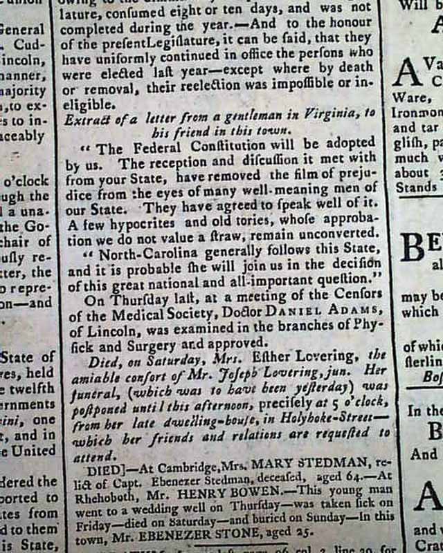 Pillar cartoon notes that South Carolina has ratified the Constitution ...