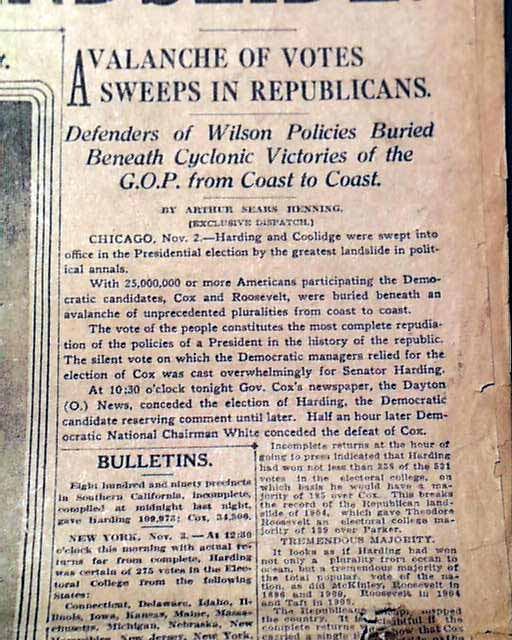 Harding wins the Presidential election... - RareNewspapers.com
