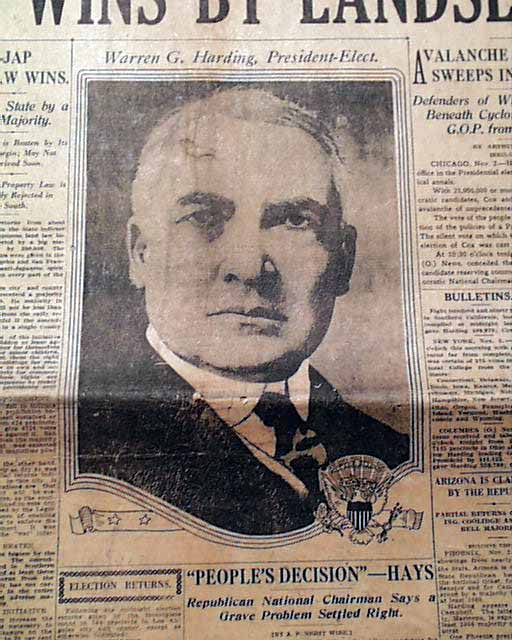 Harding wins the Presidential election... - RareNewspapers.com