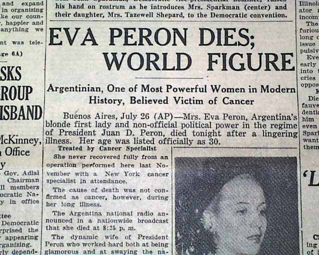 Eva Peron Dies In 1952.... - RareNewspapers.com