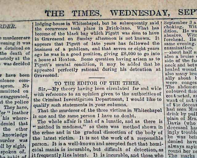 On Jack the Ripper, in a London newspaper... - RareNewspapers.com