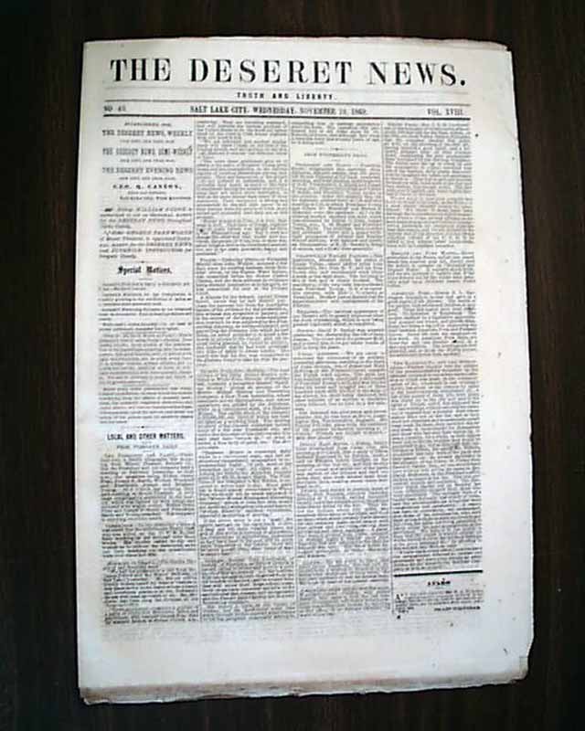1869 Old West Newspaper From SALT LAKE CITY UT... - RareNewspapers.com
