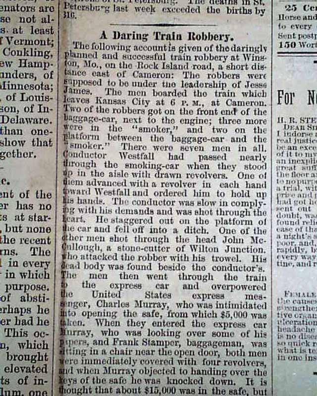 Jesse James & the Rock Island Railroad robbery... - RareNewspapers.com