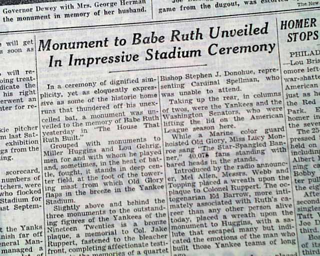 Babe Ruth memorial monument dedication... - RareNewspapers.com