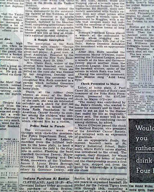 Babe Ruth memorial monument dedication... - RareNewspapers.com