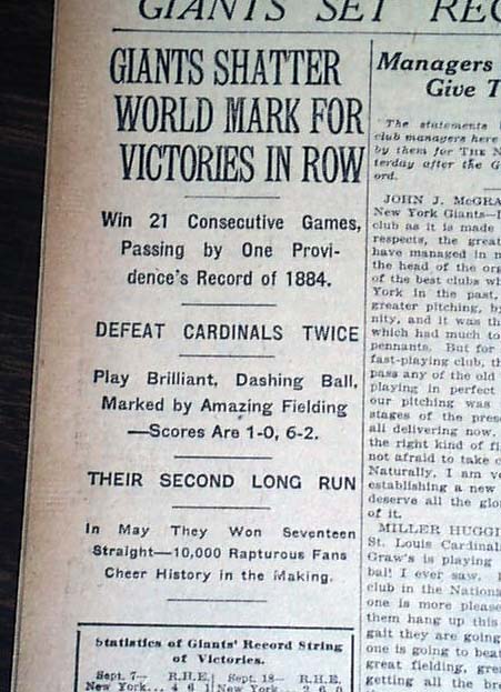 New York Giants Break Record For Wins In A Row In 1916 ...