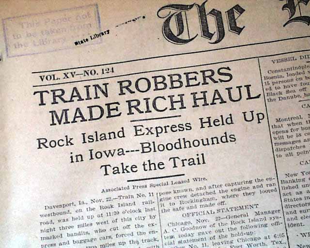 1902 Davenport, Iowa train robbery... Yale wins football title ...