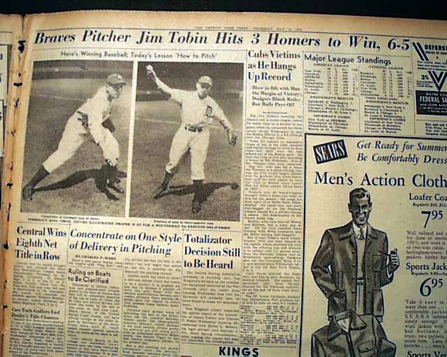 Jim Tobin only 3 home runs pitcher... - RareNewspapers.com