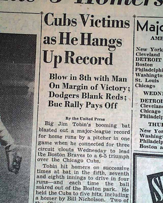 Jim Tobin only 3 home runs pitcher... - RareNewspapers.com