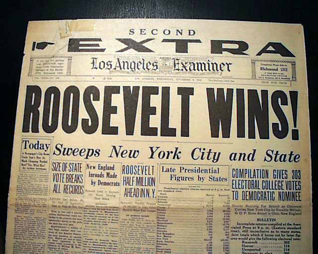 FDR wins the Presidential election... - RareNewspapers.com