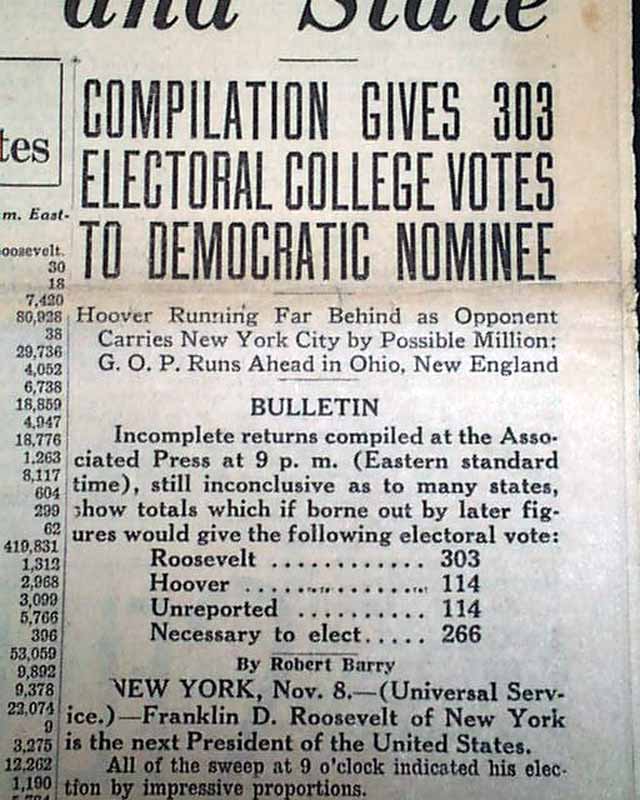 FDR wins the Presidential election... - RareNewspapers.com
