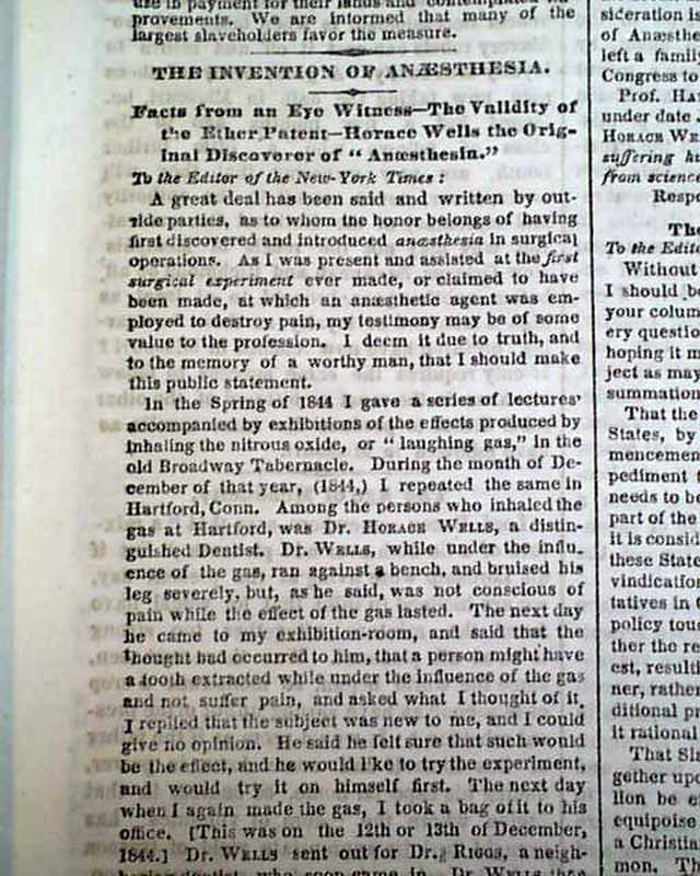 Invention of anesthesia... - RareNewspapers.com