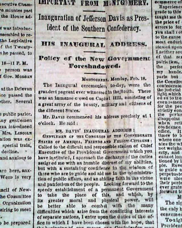 Inauguration of Jefferson Davis... - RareNewspapers.com