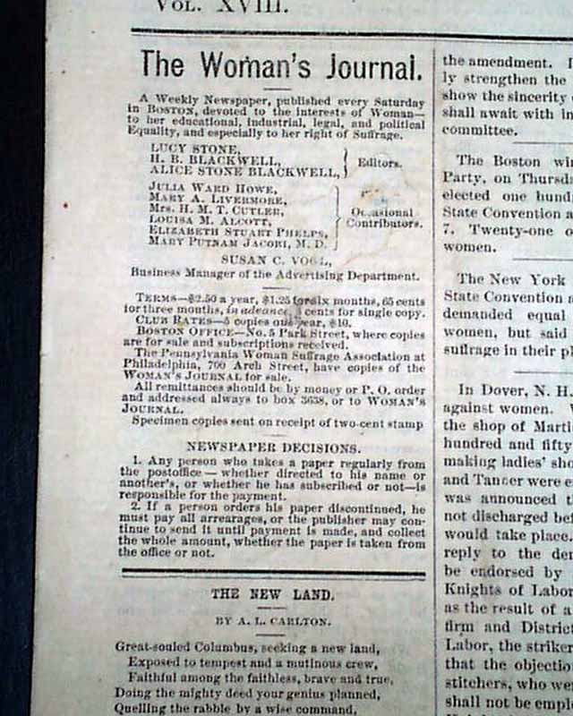 Women's suffrage newspaper... Sojourner Truth... - RareNewspapers.com